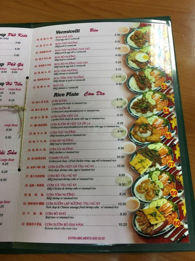 Menu at Thanh Loi Noodles restaurant, Salinas