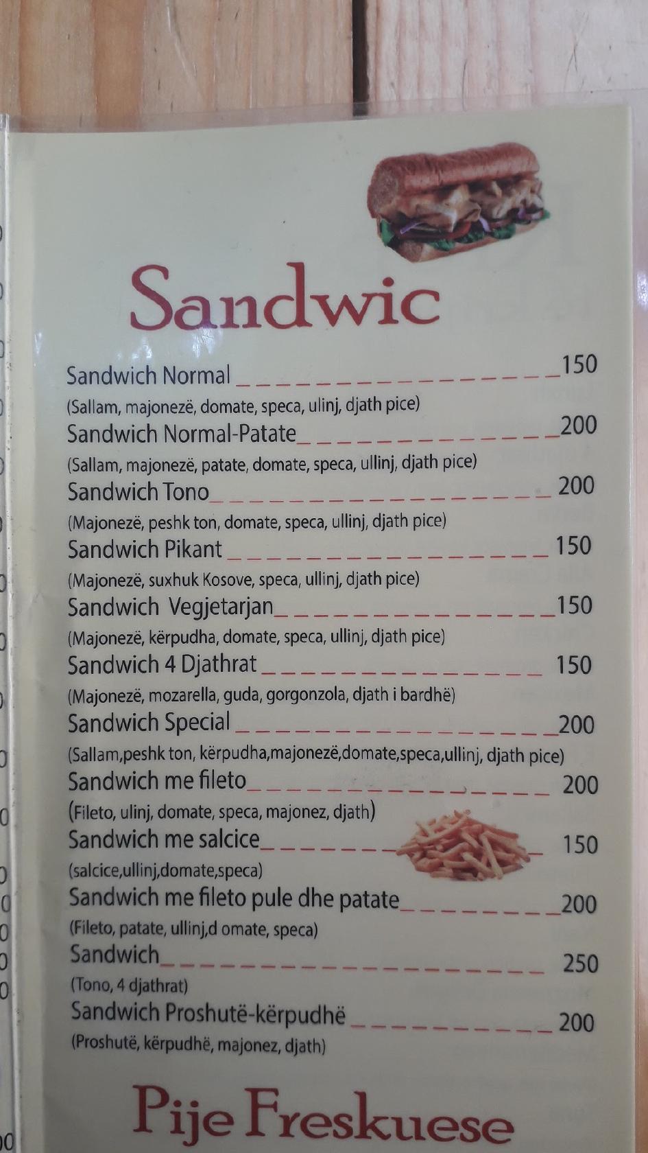 Speisekarte von Aksa hallall pica krepa restaurant, Tirana