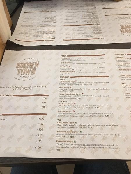 Menu at Brown Town, Pottammal - Paragon's Bakery & Cafe, Kozhikode ...