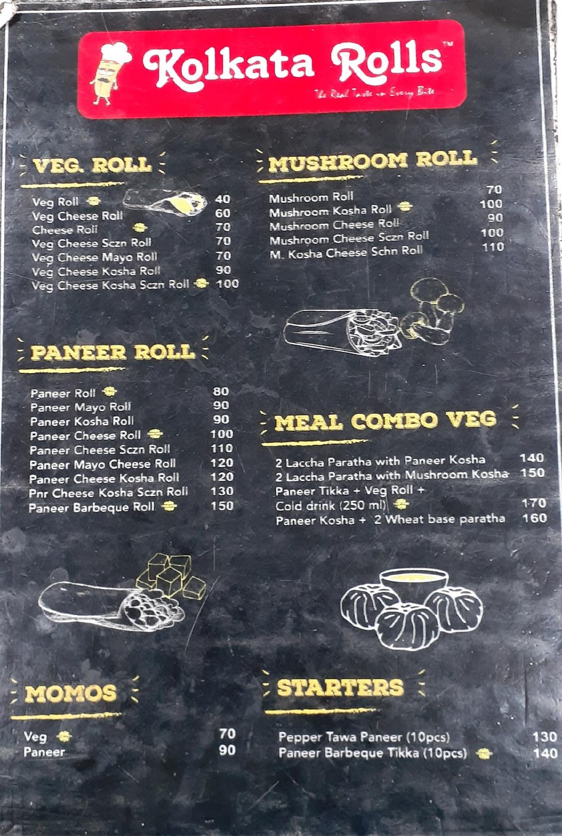 Menu at Kolkata Rolls, Puri