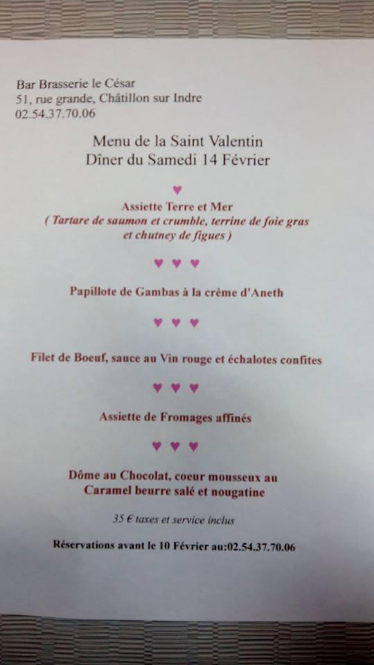 Menu at Le César restaurant, Châtillon-sur-Indre