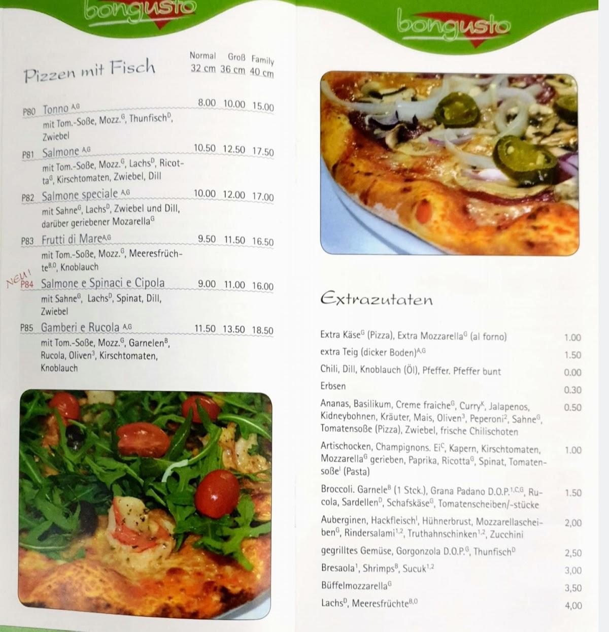Speisekarte von bongusto Lieferservice pizza, Passau