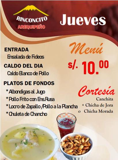 Menu at Rinconcito Arequipeño restaurant, Tacna