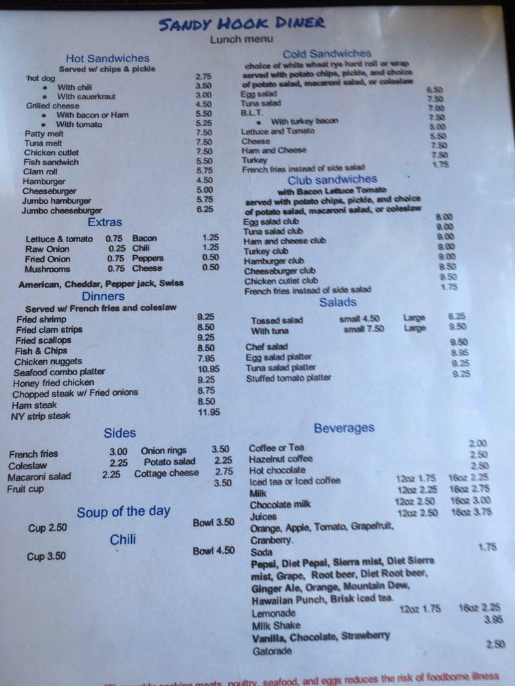Menu at Sandy Hook Diner restaurant, Newtown