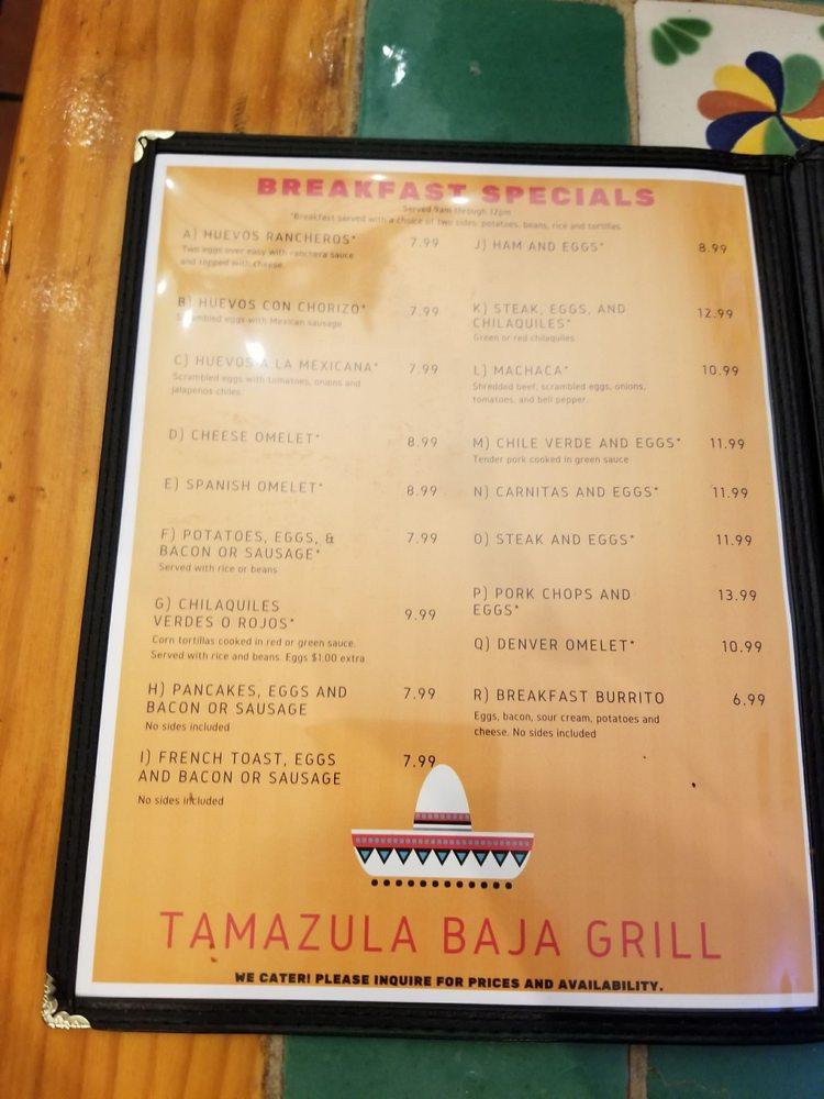 Menu at Tamazula Baja Grill restaurant, Corona, 324 S Main St