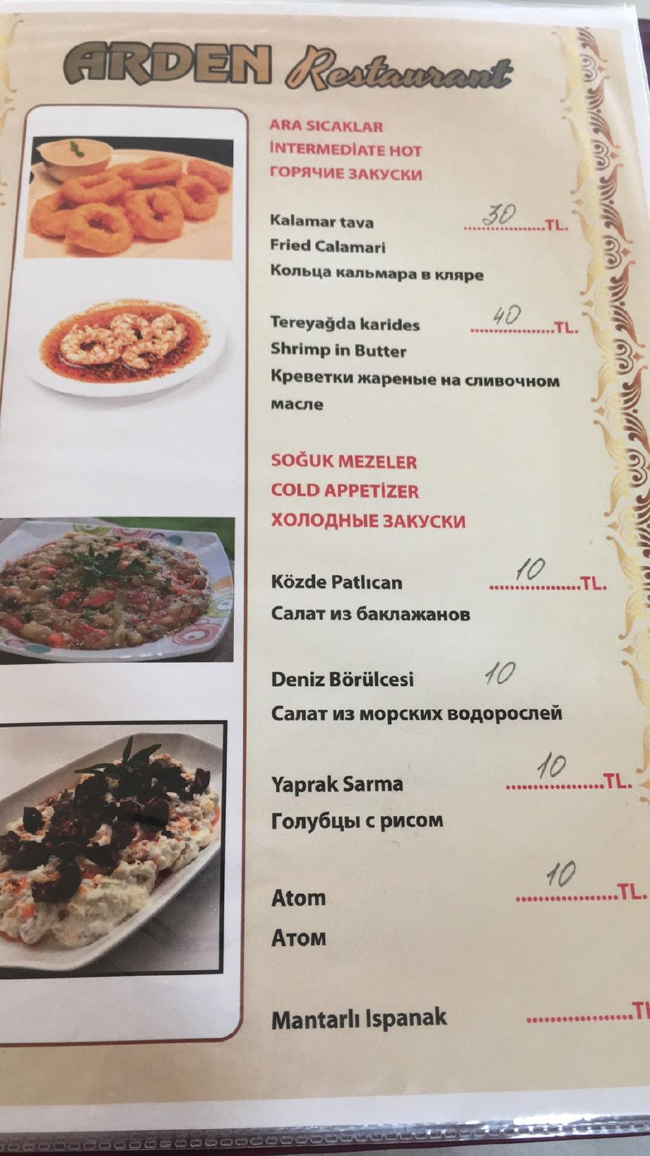 Menu at ARDEN RESTAURANT, Didim