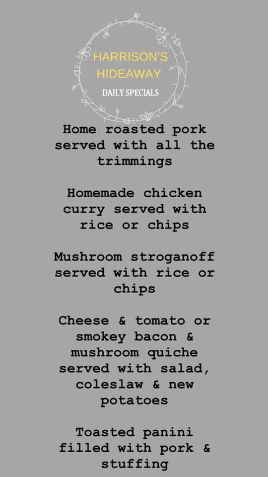 Carta de Harrison's Hideaway fishing tackle, bait & Café, Brigg