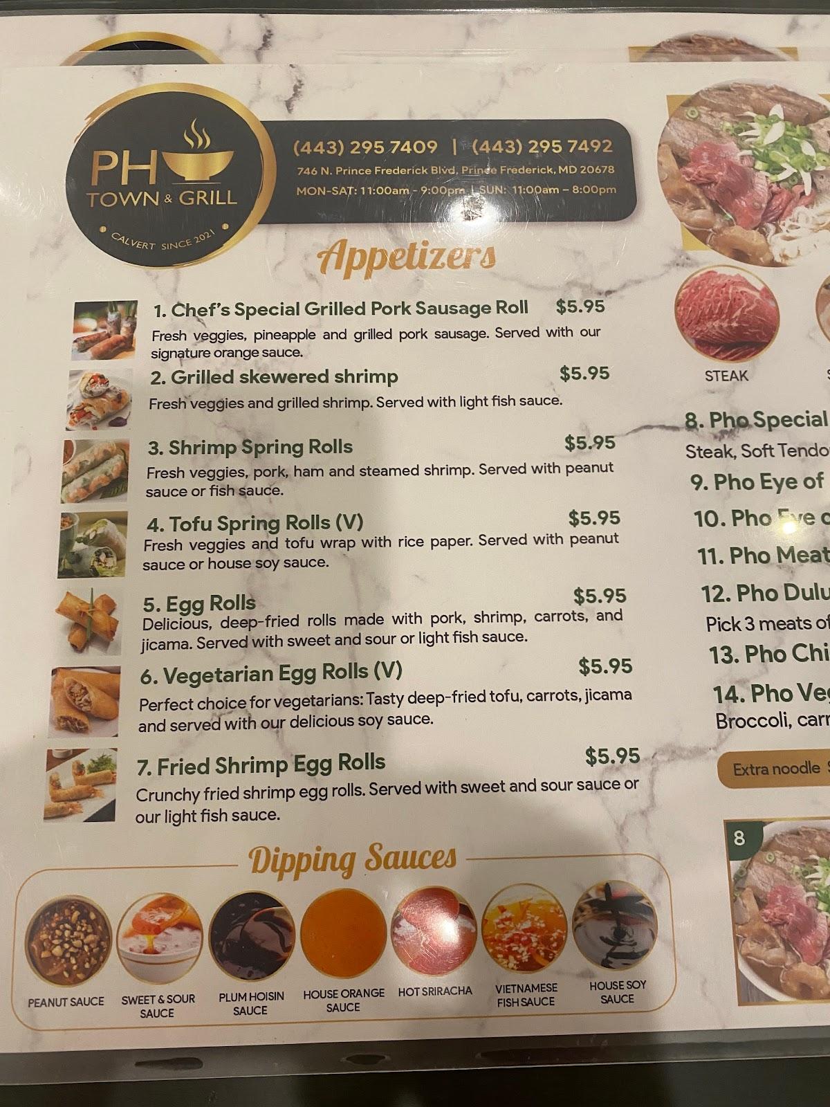 Menu at Pho Town & Grill restaurant, Prince Frederick