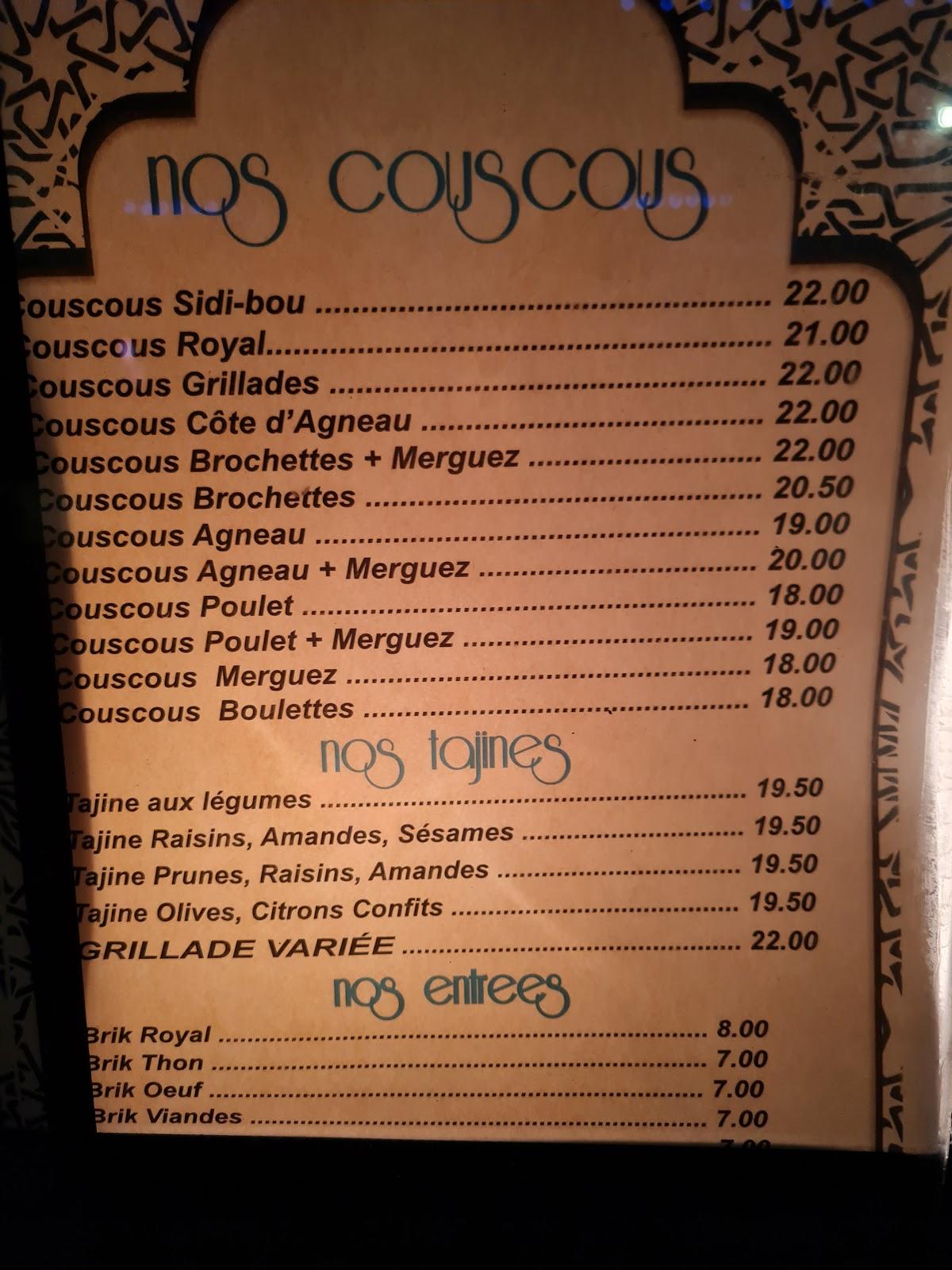 Menu at Sidi Bou restaurant, Seclin