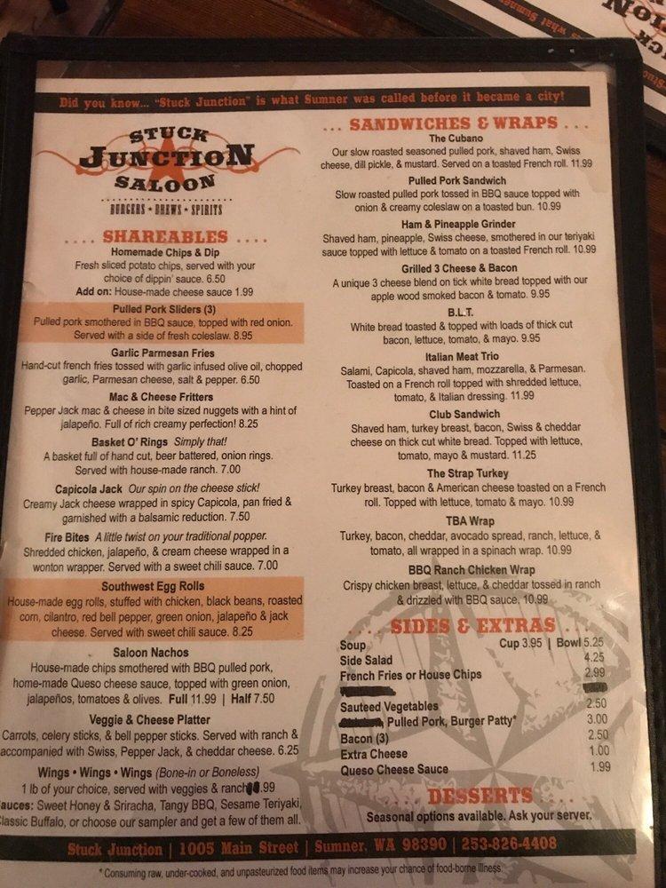 Menu at Stuck Junction Saloon pub & bar, Sumner