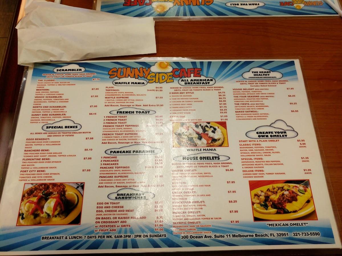 Carta de Sunnyside Cafe, Melbourne Beach