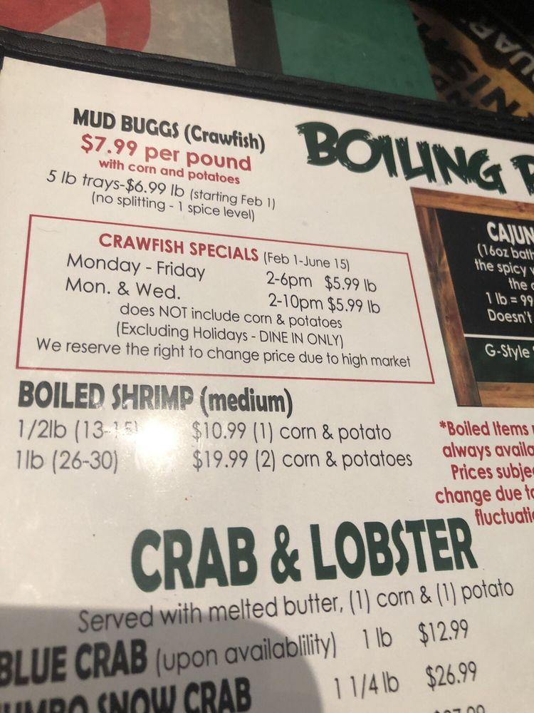 Menu at Swamp shack restaurant, Friendswood