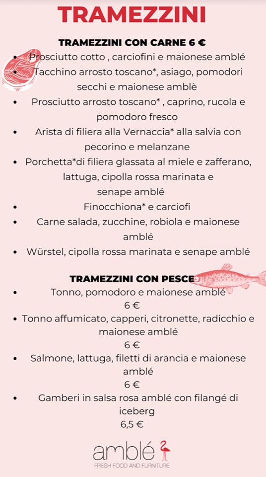 Menu at Amblé cafe, Florence