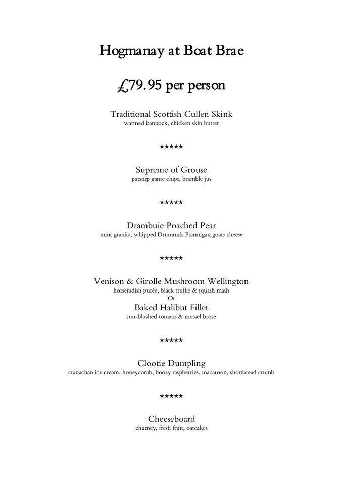 Menu at Boat Brae restaurant, Newport-on-Tay