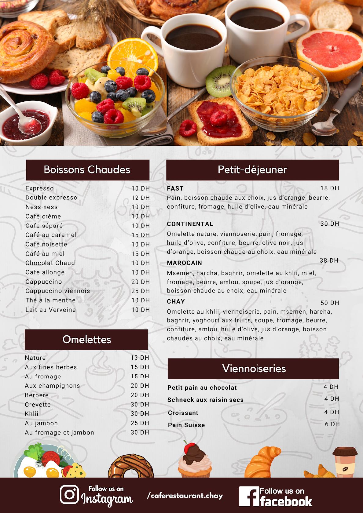 Menu at Café Restaurant Chay, Ouarzazate