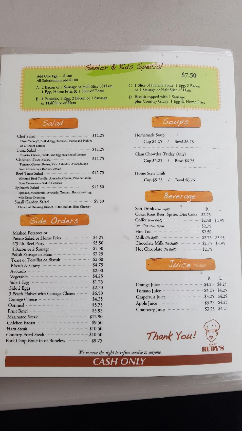 Menu at Eat At Rudy's restaurant, Torrance