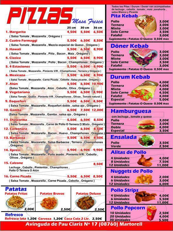 Menu at KEBAB INN Pizzeria Restaurant, Martorell