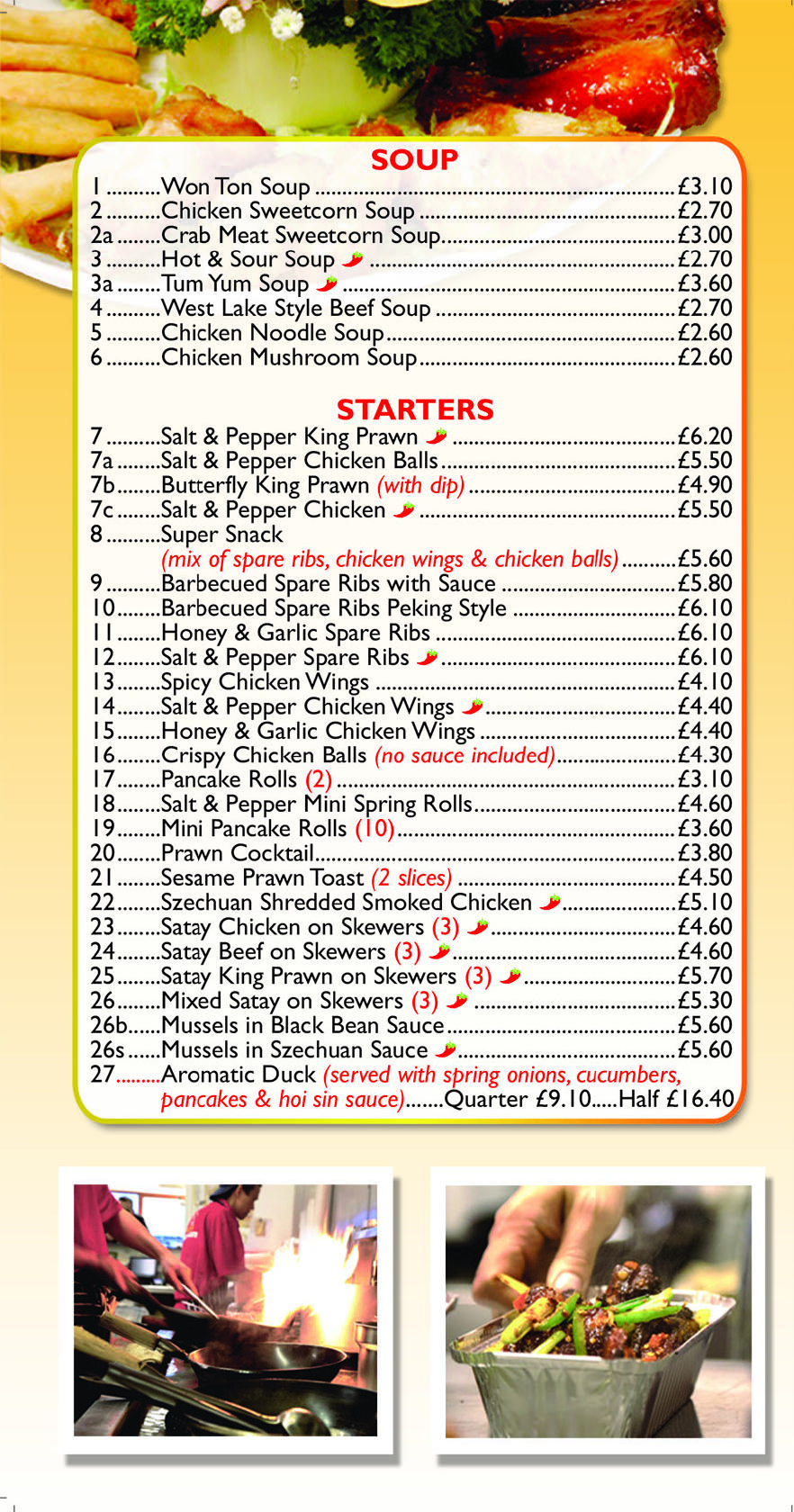 Menu at Ken Wok restaurant, Cumbernauld