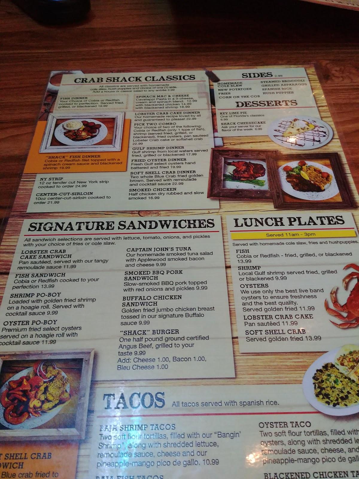 Menu at The Shack pub & bar, Fort Walton Beach