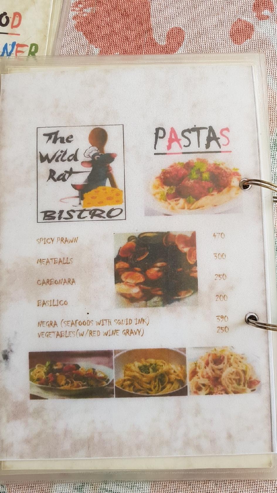 Menu at The Wild Rat restaurant, Coron
