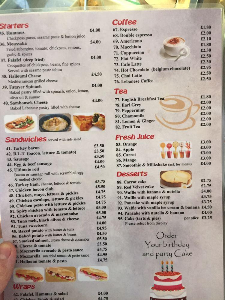 Carta de Vale Cafe, Londres, 342 Harrow Rd