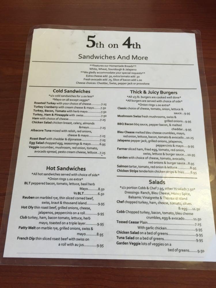 Menu at 5th on 4th Sandwiches and More restaurant, Olympia