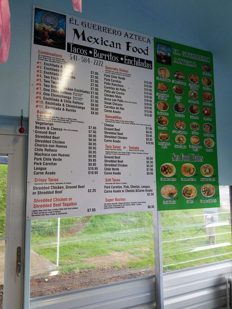 Menu at El Guerrero Azteca restaurant, Elkton