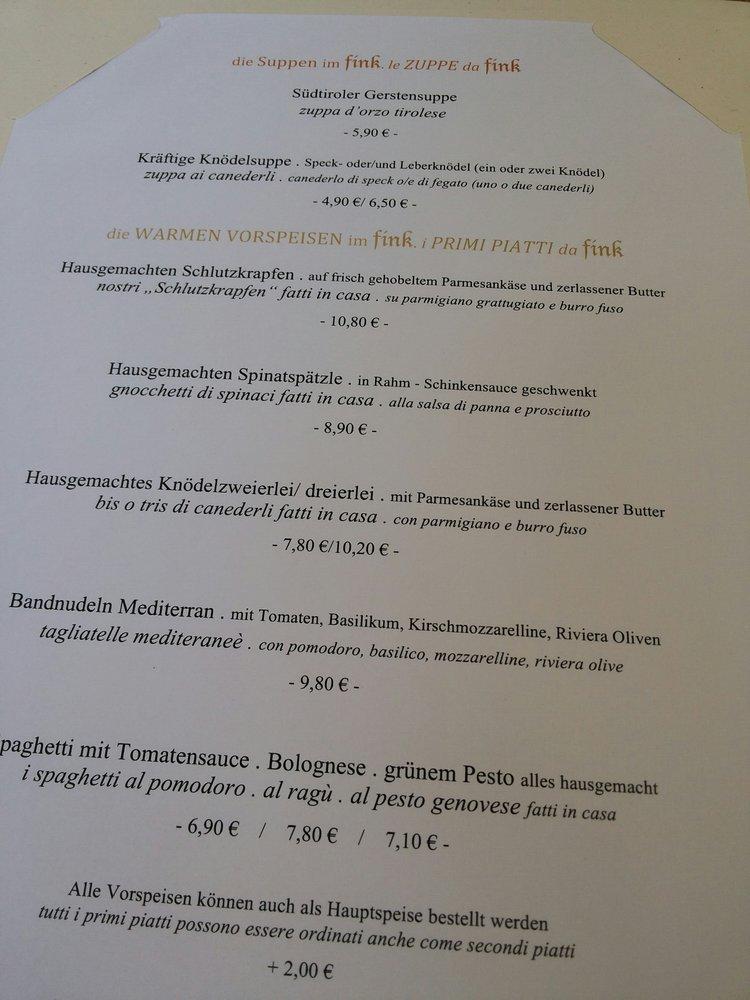 Speisekarte von Fink Gasthaus. restaurant, Bozen