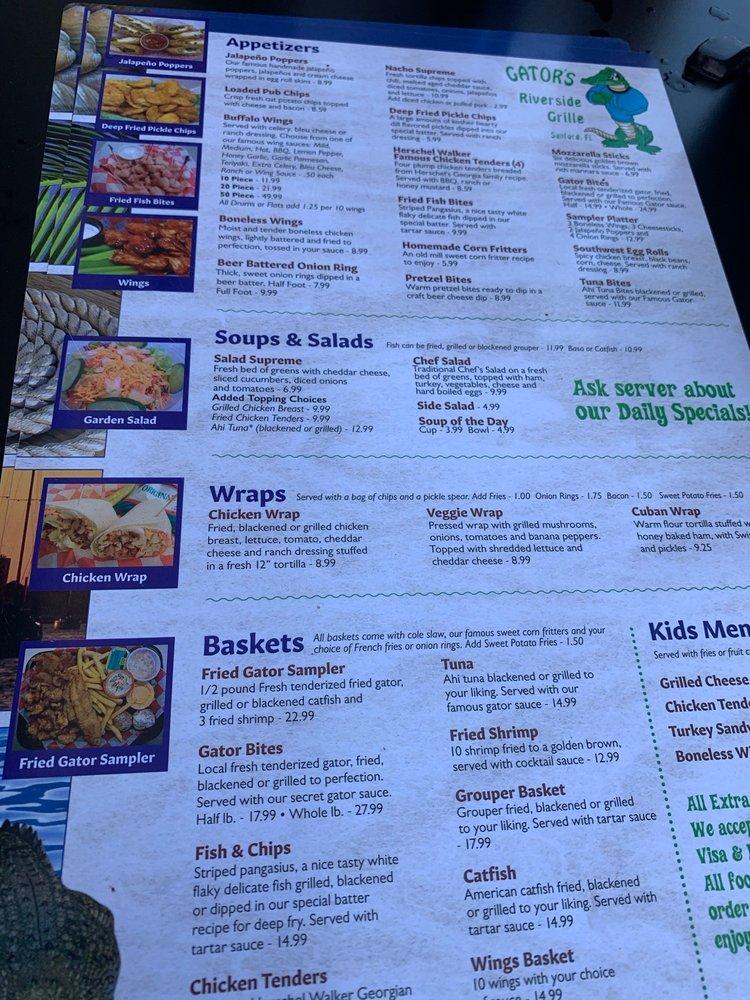 Menu at Gators Riverside Grille restaurant, Sanford