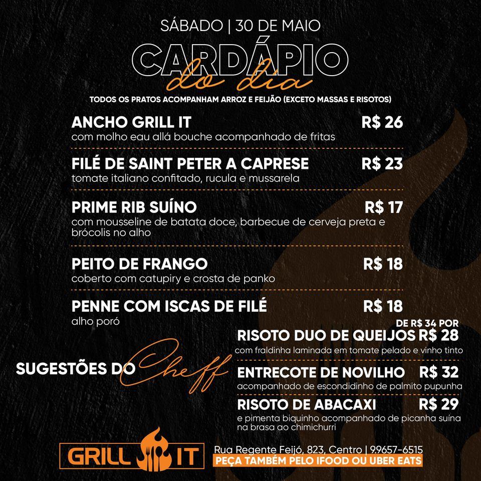 Menu at Grill It restaurant, Piracicaba, R. Reg. Feijó