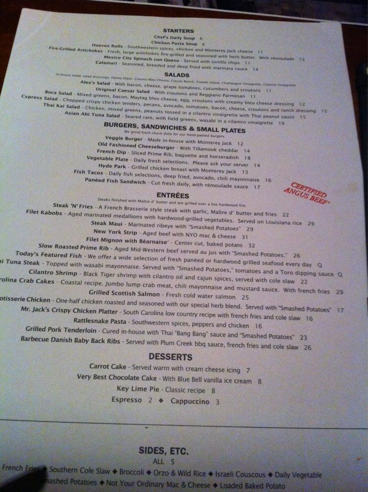 Menu at J. Alexander's Restaurant, Plantation