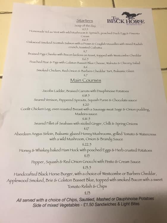 Menu at The Black Horse pub & bar, Stansted, Tumblefield Rd