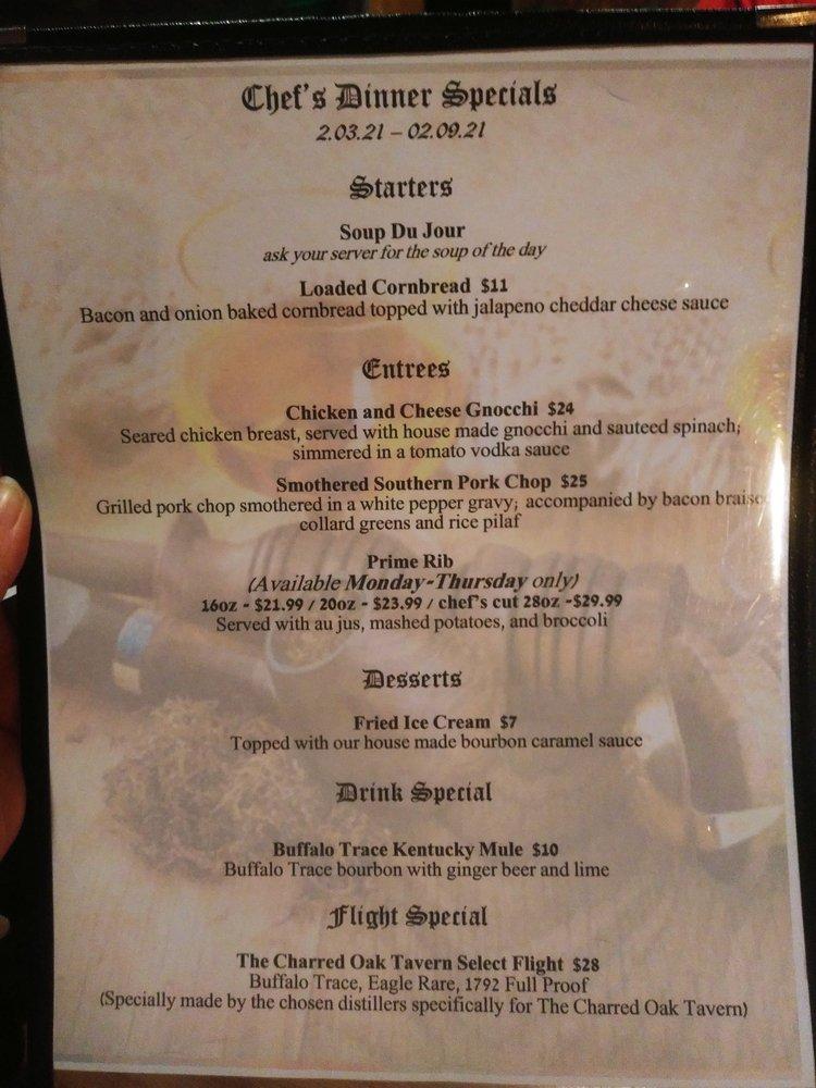 Menu at The Charred Oak Tavern pub & bar, Middleborough