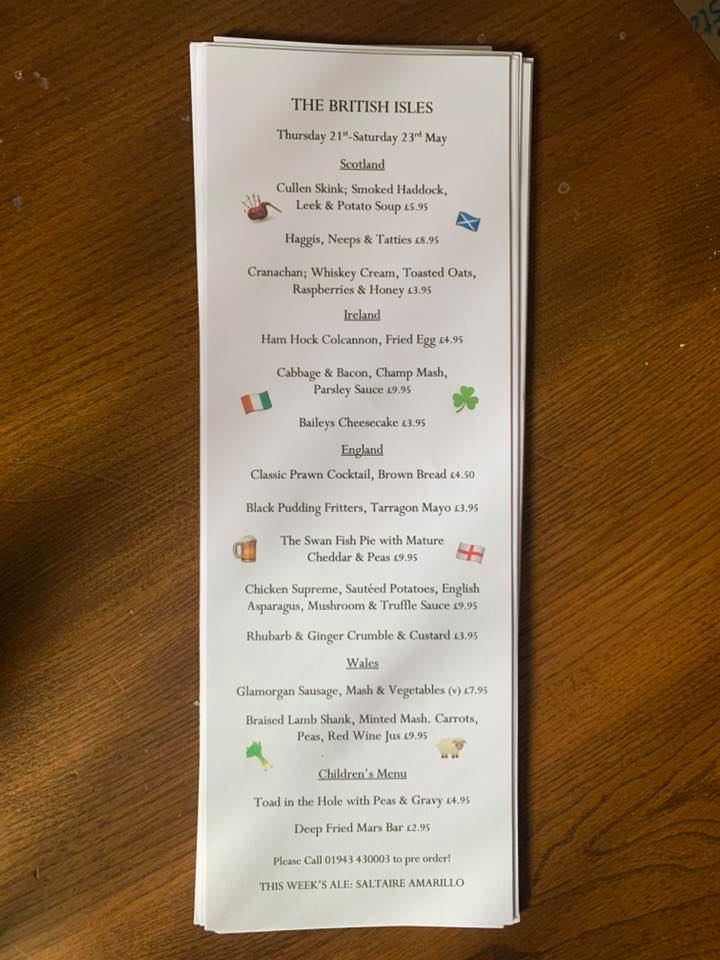 Menu at The Swan pub & bar, Ilkley