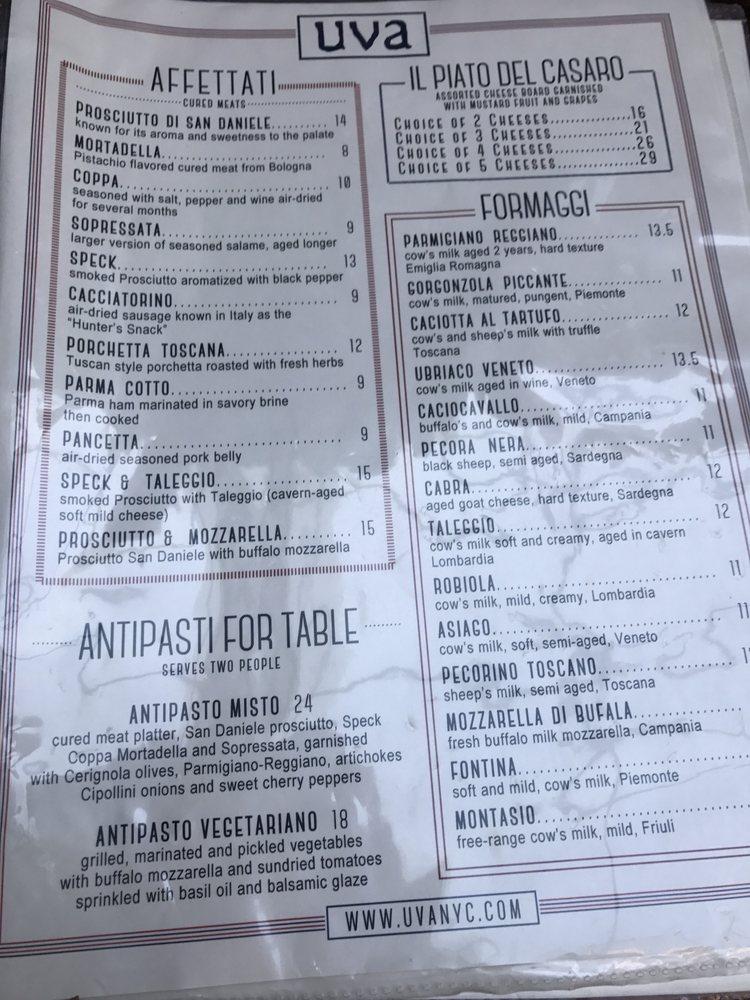 Menu at Uva pub & bar, New York City