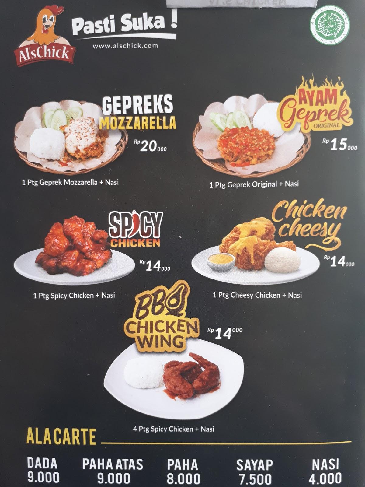Menu at Al's Chicken Bona Sarana Indah restaurant, Tangerang, Jl