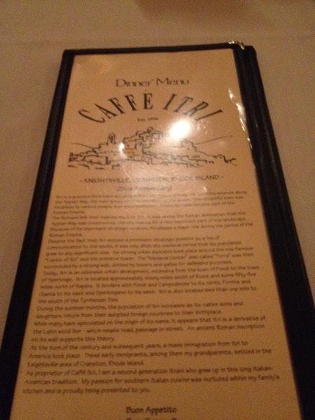 Menu at Caffe Itri restaurant, Cranston