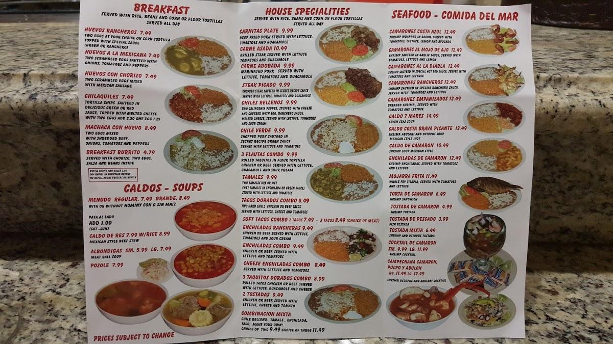 Menu at Casa Mota restaurant, Riverside
