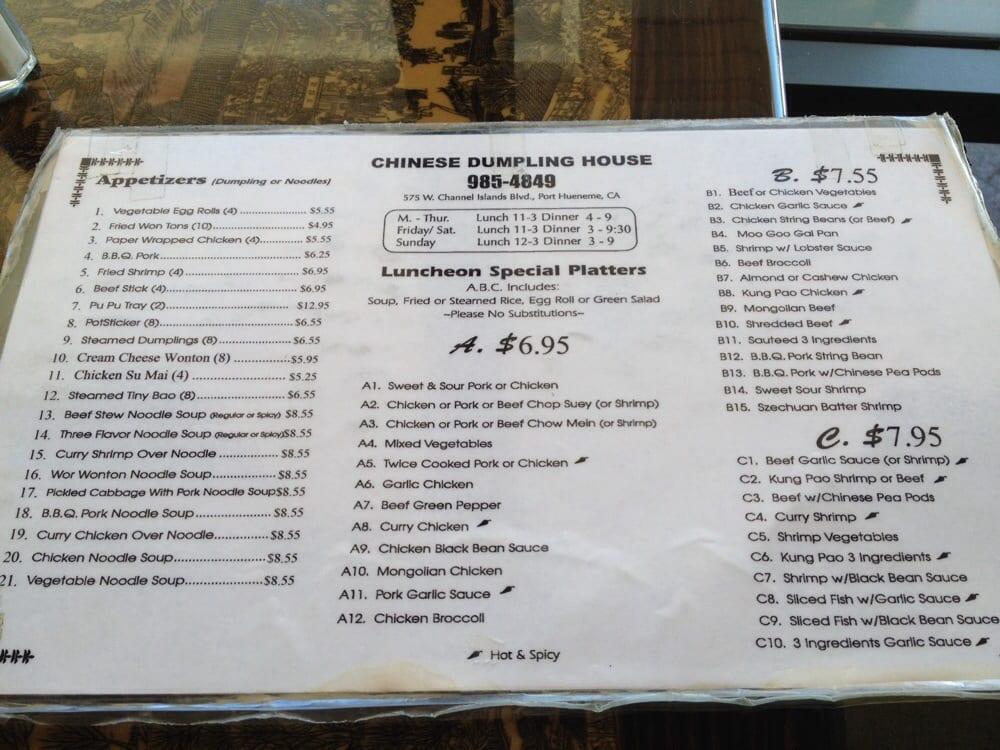 Menu at Chinese Dumpling House restaurant, Port Hueneme