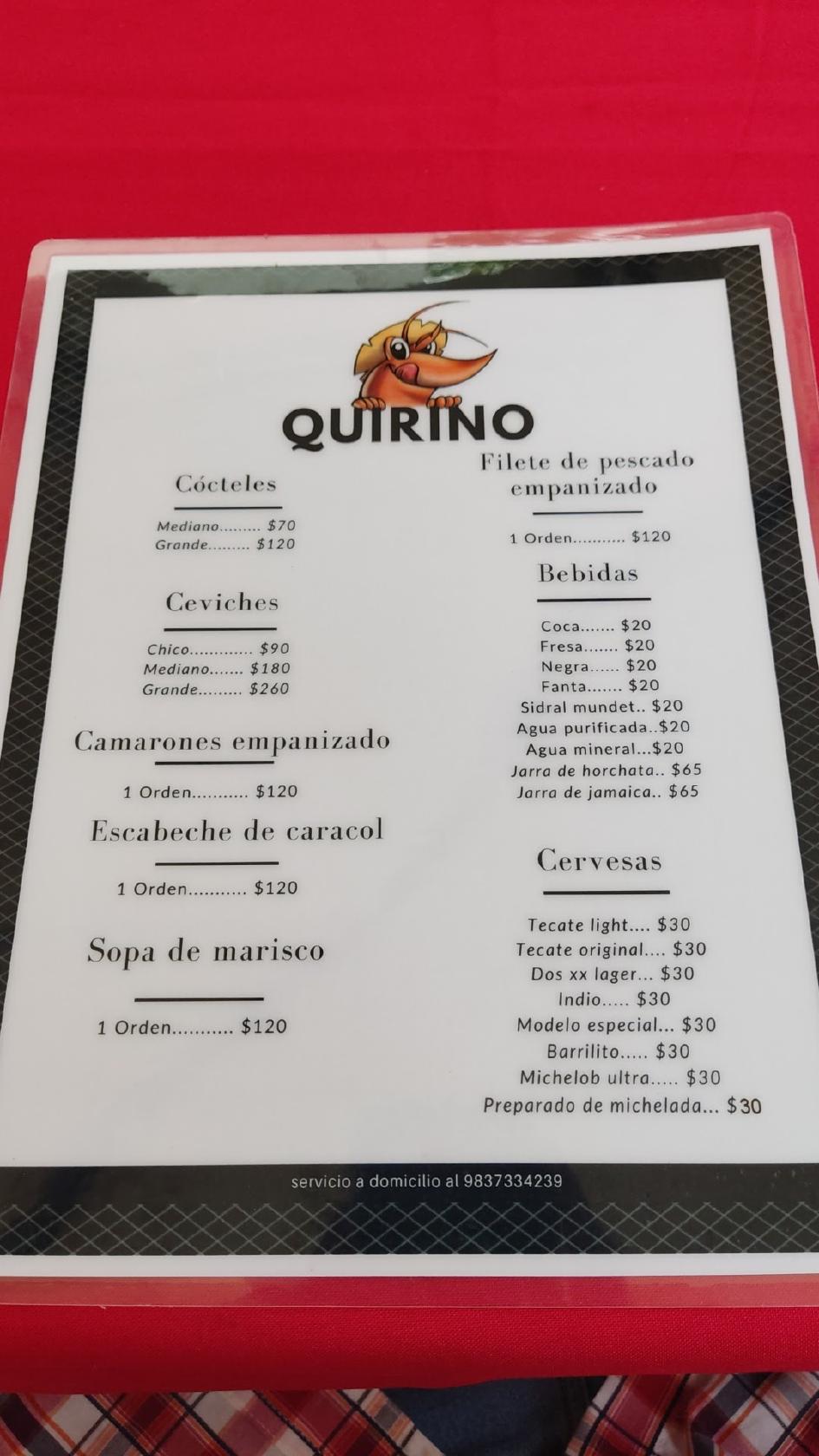 Carta del restaurante Cócteles y Ceviches Quirino, Chetumal