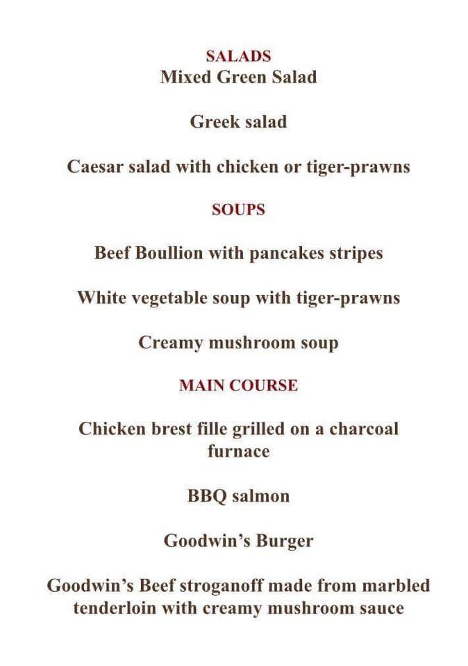Menu at Goodwin, Zürich