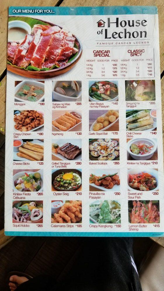 Menu at House of Lechon restaurant, Cebu City, Acacia St