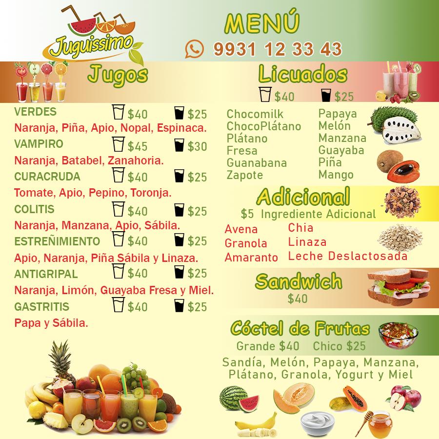 Menu at JUGUISSIMO restaurant, Parrilla