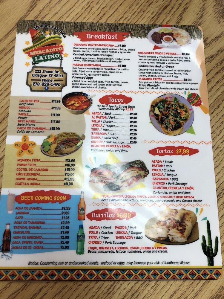 Menu at Mercadito Latino restaurant, Glasgow