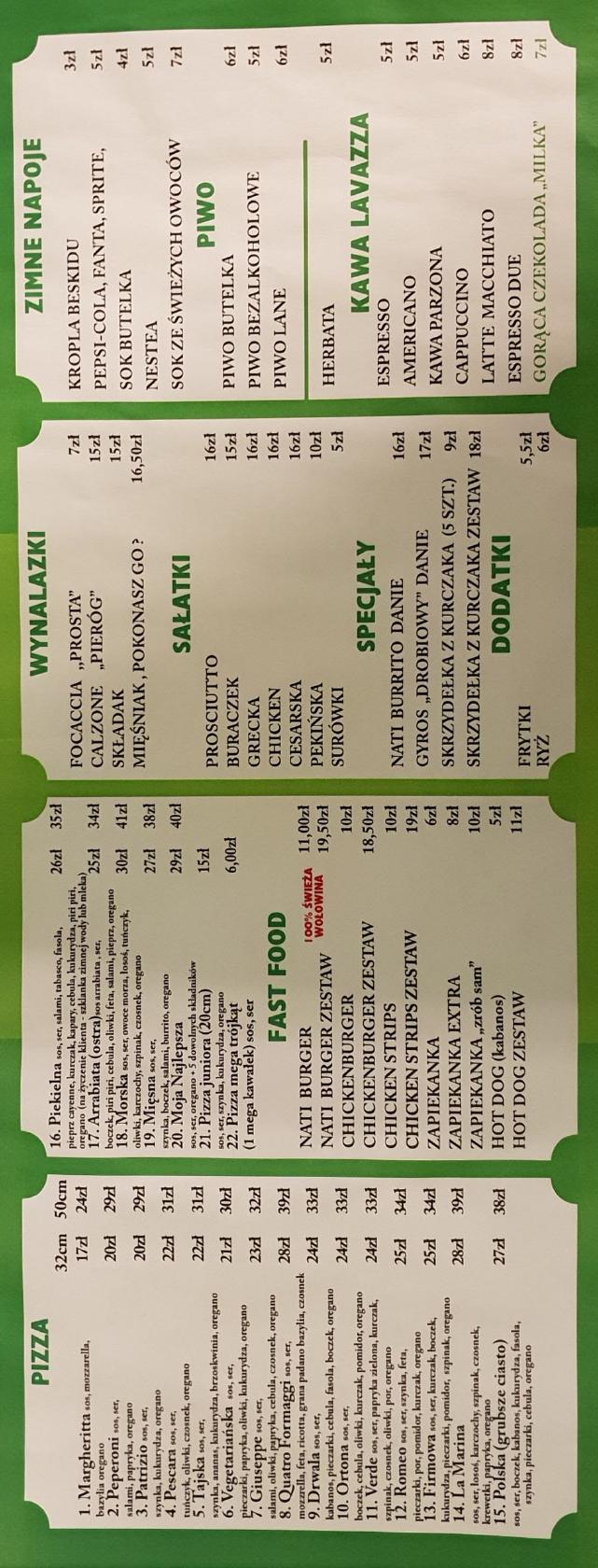Menu at NATI Pizza i Bar, Lesko