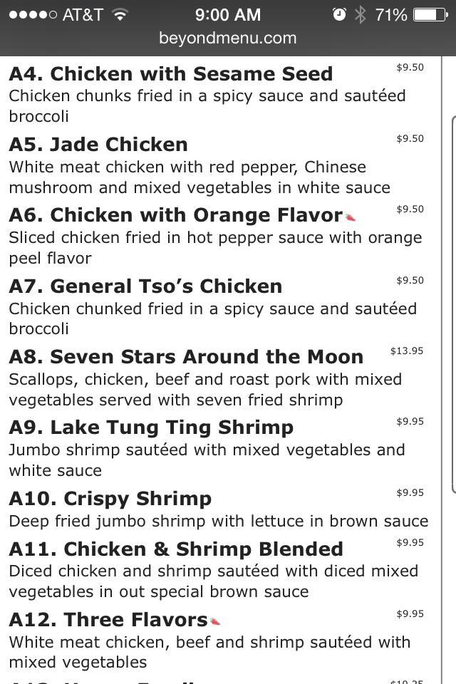 Menu at New Moon restaurant, Naugatuck