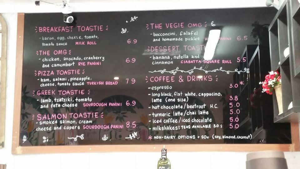 Menu at OMG Coffee & Toastie cafe, Perth