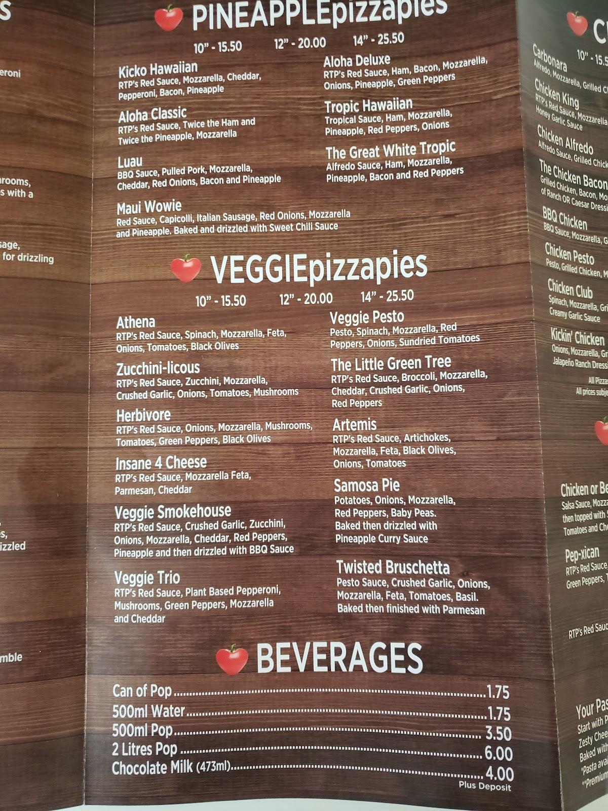 Menu at Red Tomato Pies Kamloops North Shore pizzeria, Kamloops