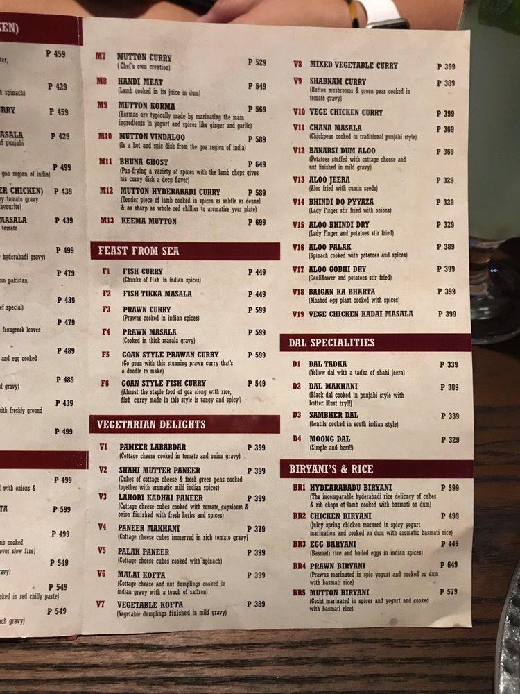 Menu at Royal Indian Curry House restaurant, Makati, General Luna