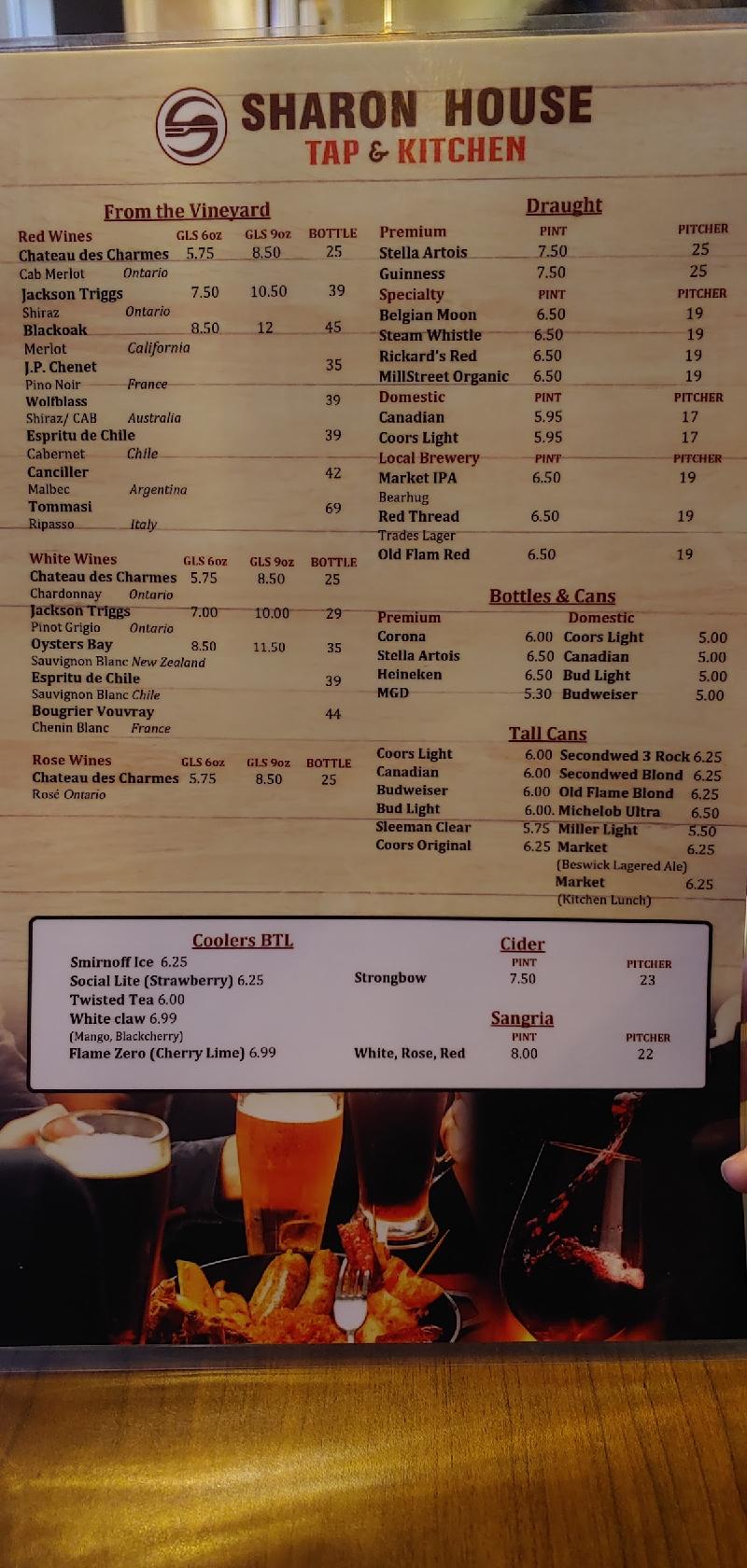 Menu at Sharon House Tap & Kitchen restaurant, East Gwillimbury